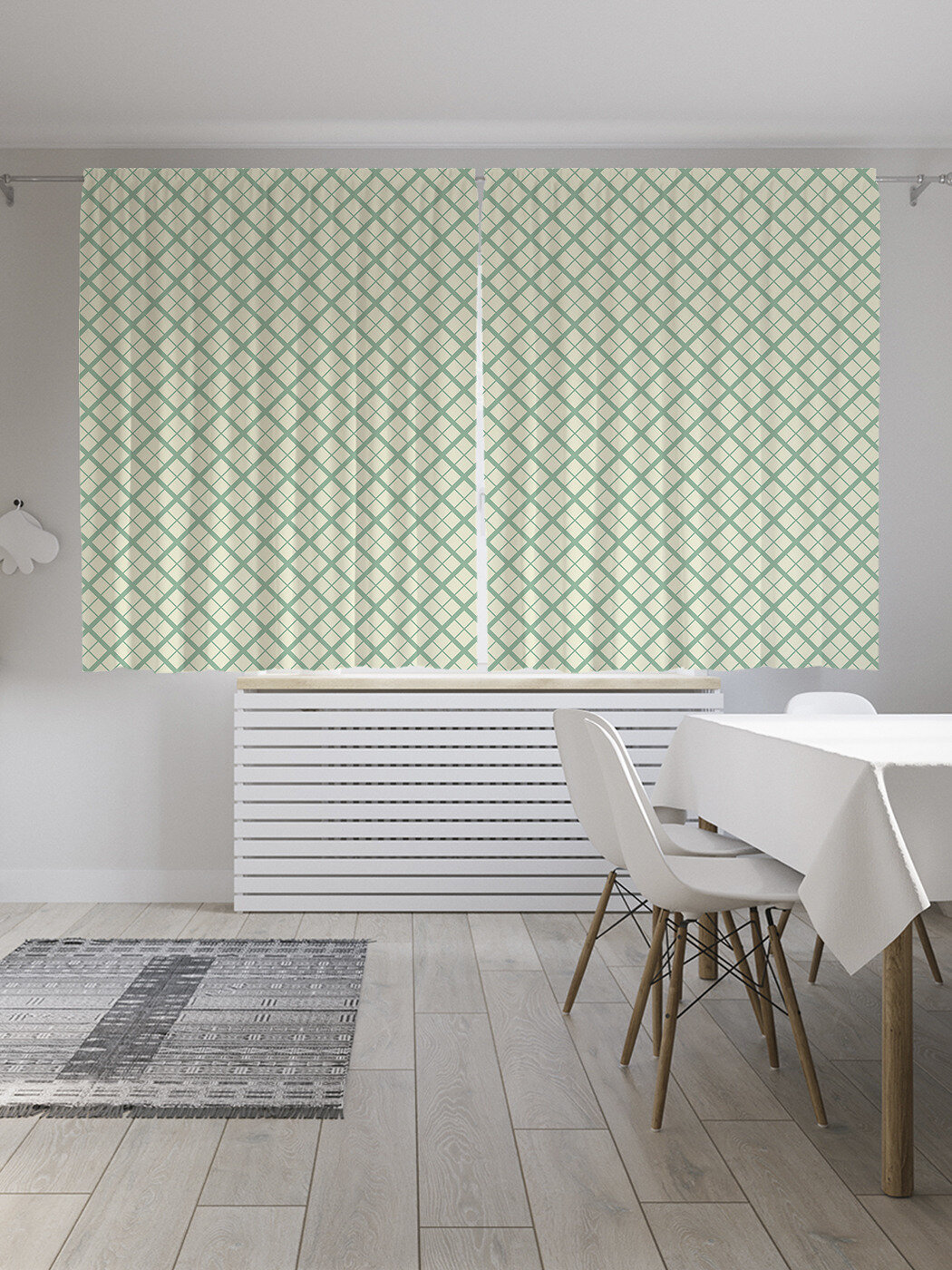 Фотошторы короткие "Бесцветный аргайл", 2 полотна шириной по 145 см, высота 180 см, JoyArty