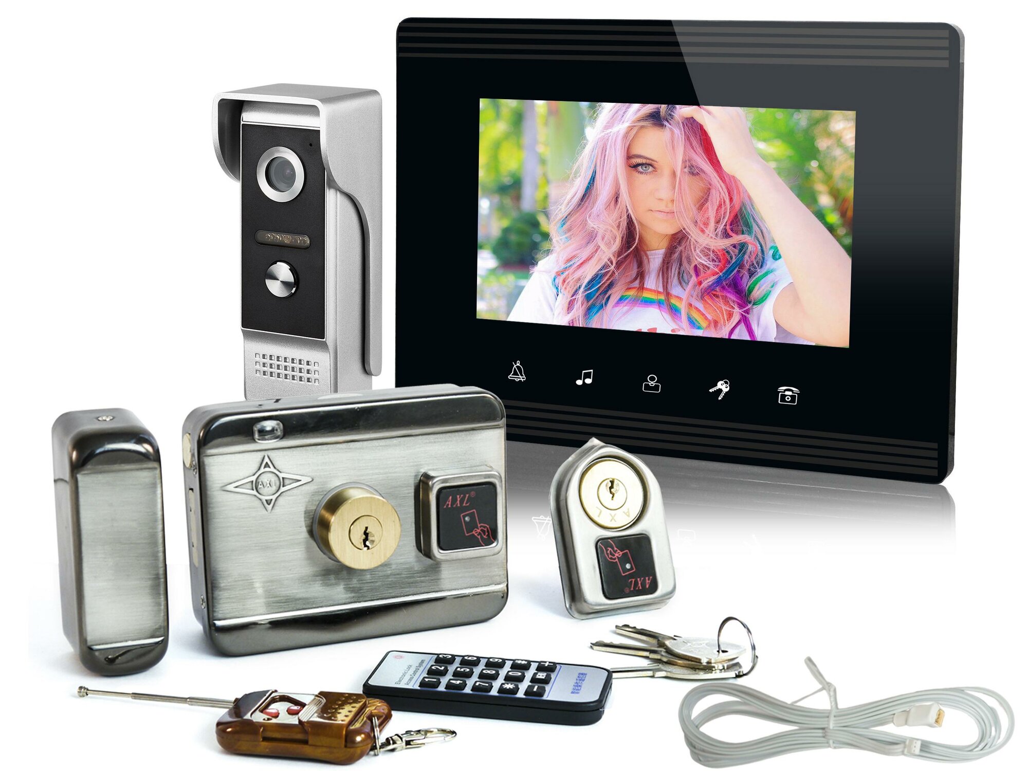 Комплект цветной домофон и замок: EP-7200 и Anxing Lock-AX066 и вызывная панель, замок плюс домофон на калитку