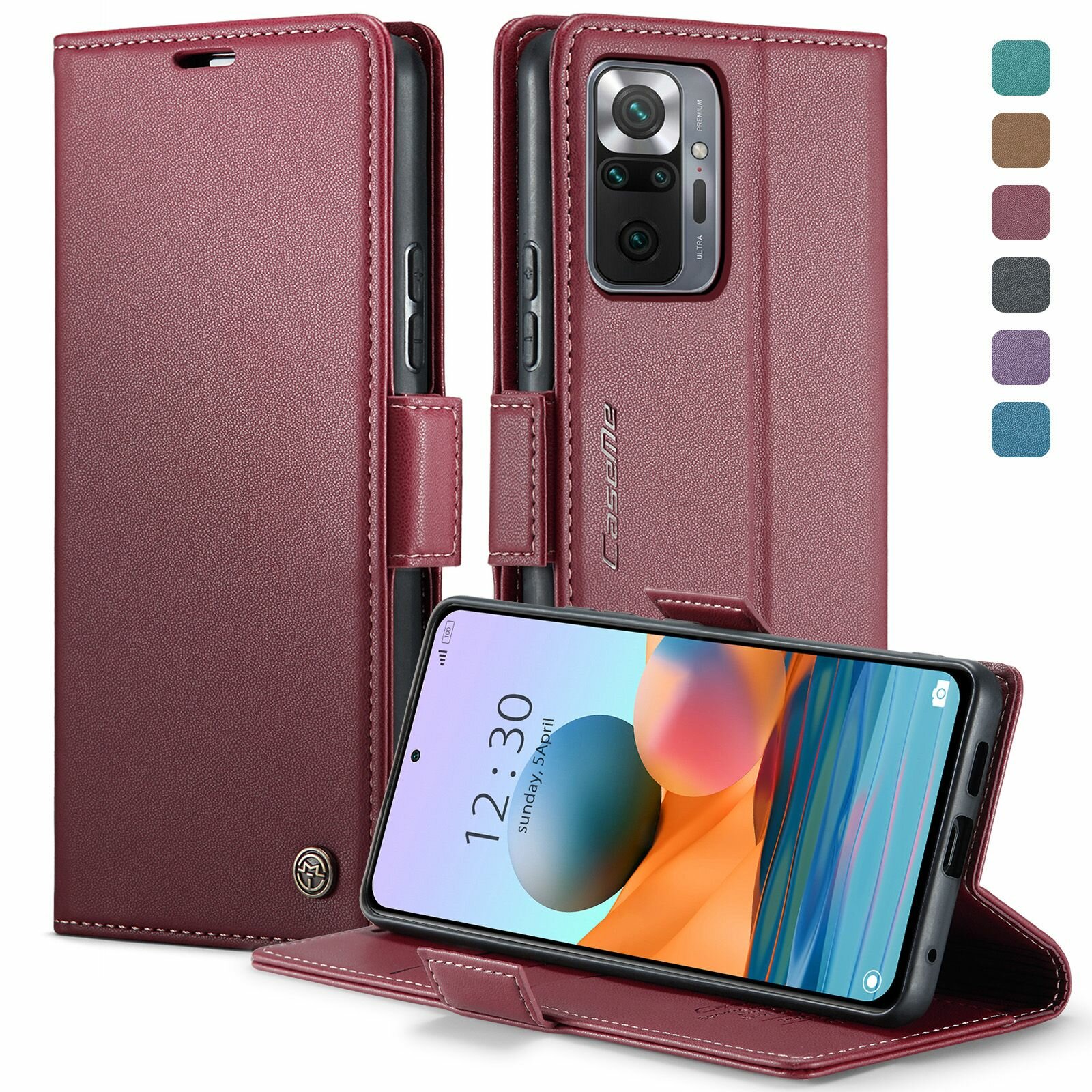 CaseMe Кожаный чехол для Xiaomi Redmi Note 10 Pro 4G / Note 10 Pro Max /Сяоми Редми Ноут 10 Про RFID-блокировка, магнитная застежка, держатель для карт, подставка, противоударная, новинка