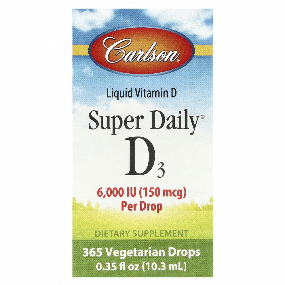Carlson, Super Daily® D3, 150 мкг (6000 МЕ), 10,3 мл (0,35 жидк. Унции)