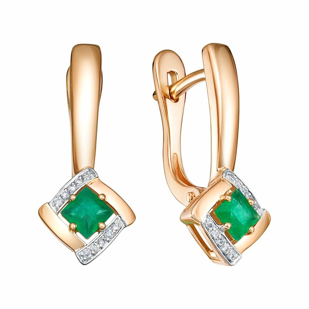 Серьги, золото, 585 проба, изумруд, бриллиант
