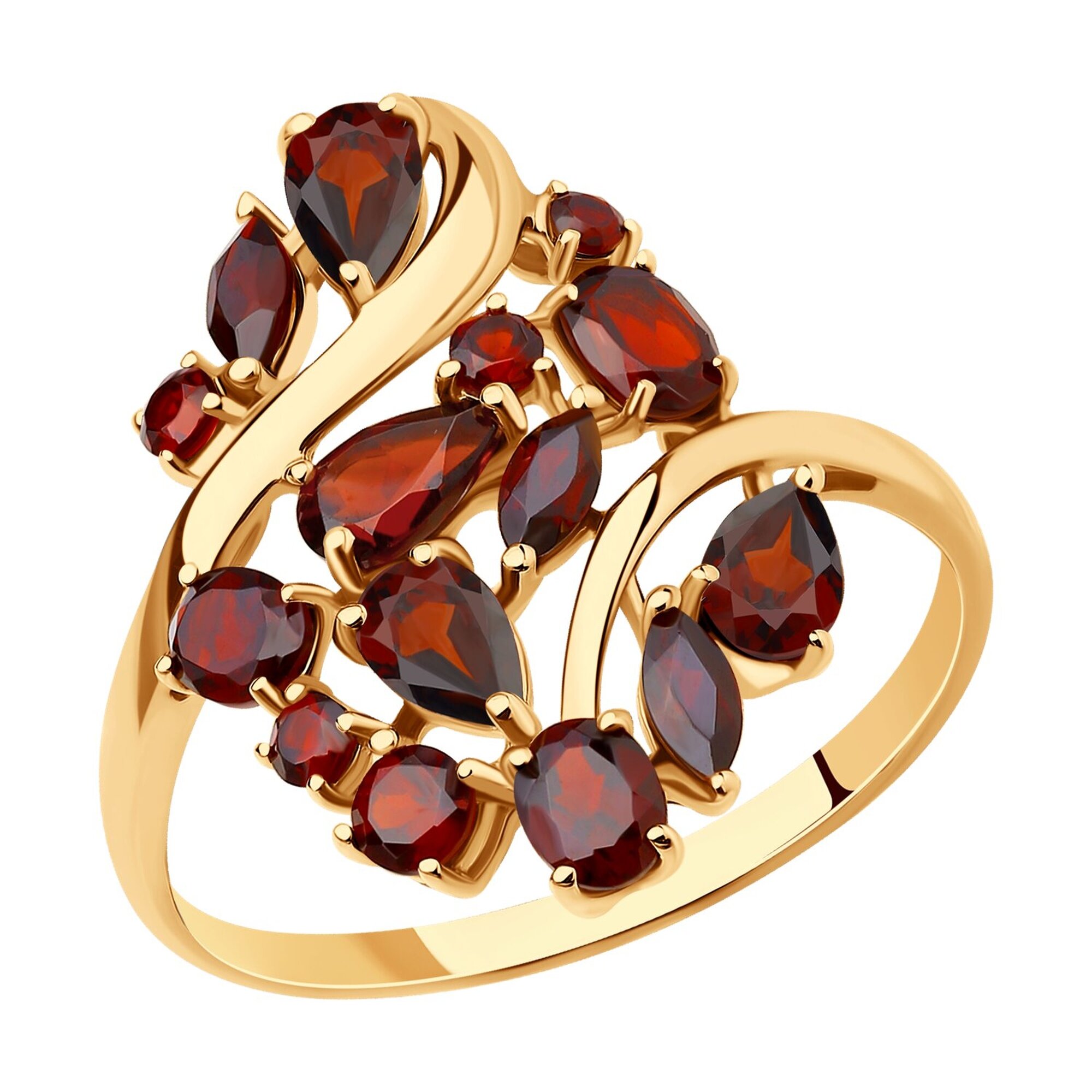 Кольцо, красное золото, 585 проба, гранат