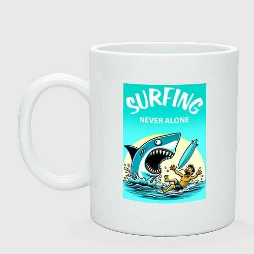 Surfing never alone - shark and surfer Керамическая кружка