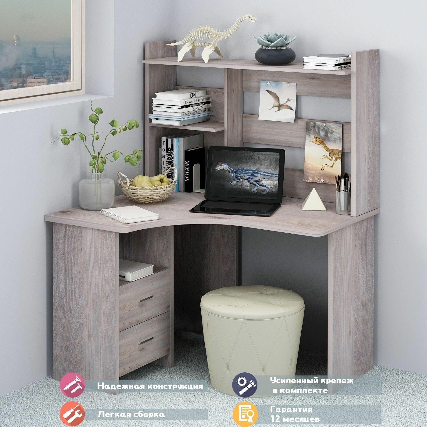 Стол Стол СКЛ-Угл120+НКЛ-120 Н ЛЕВ Нельсон с надстройкой