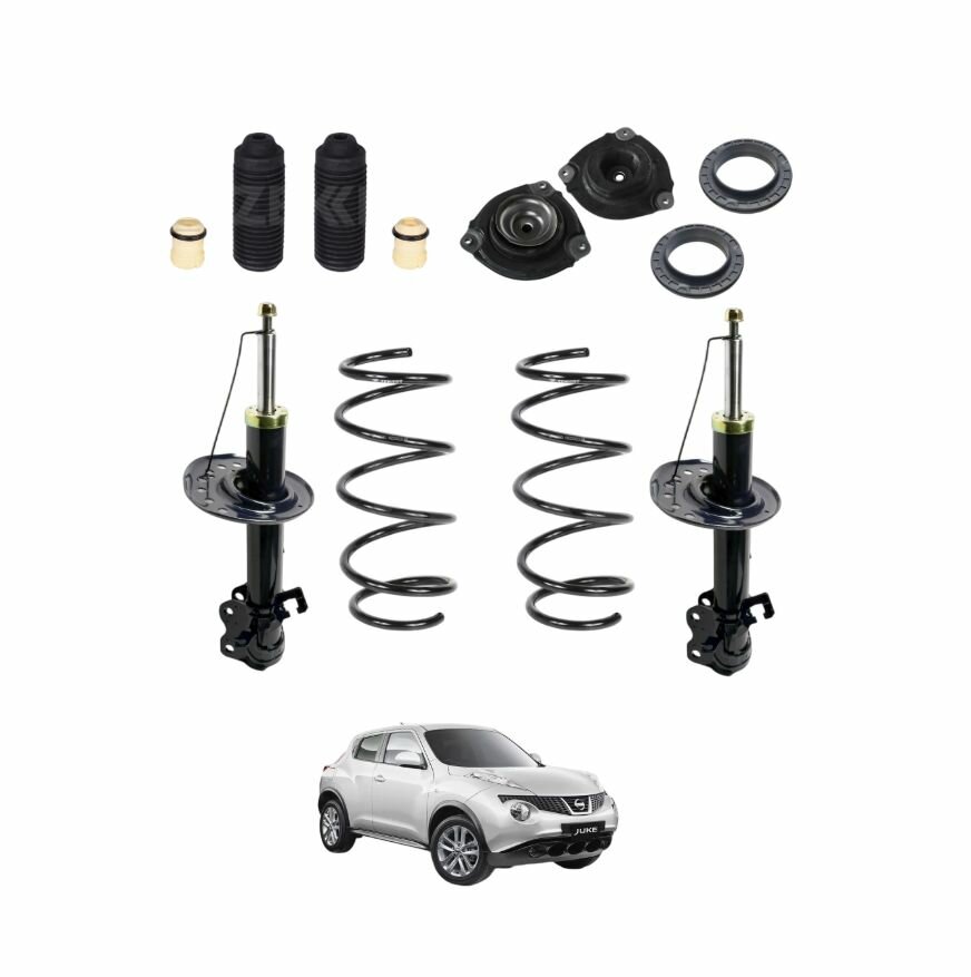 Комплект передней подвески пружины + амортизаторы + чашки Nissan Juke 2010- / Ниссан Жук