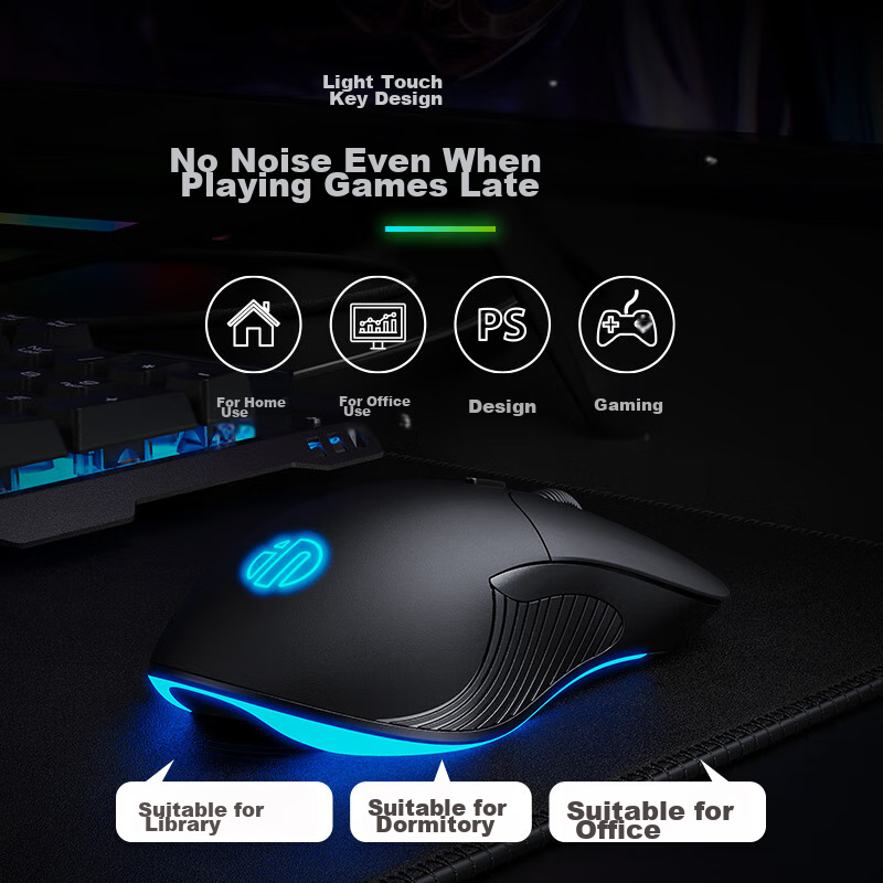INPHIC B1 Wired Gaming Mouse, Macro Light-Sound Office Ergonomic USB Interface, Compatible with Laptops And Desktop Computers, Black
