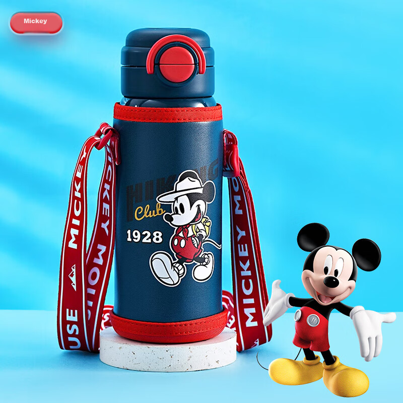 Disney Children's Insulated Cup, 316 Stainless Steel, Direct Drinking Straw Water Bottle, Kindergarten Student Baby Dual-Use Water Bottle, Mickey Mouse