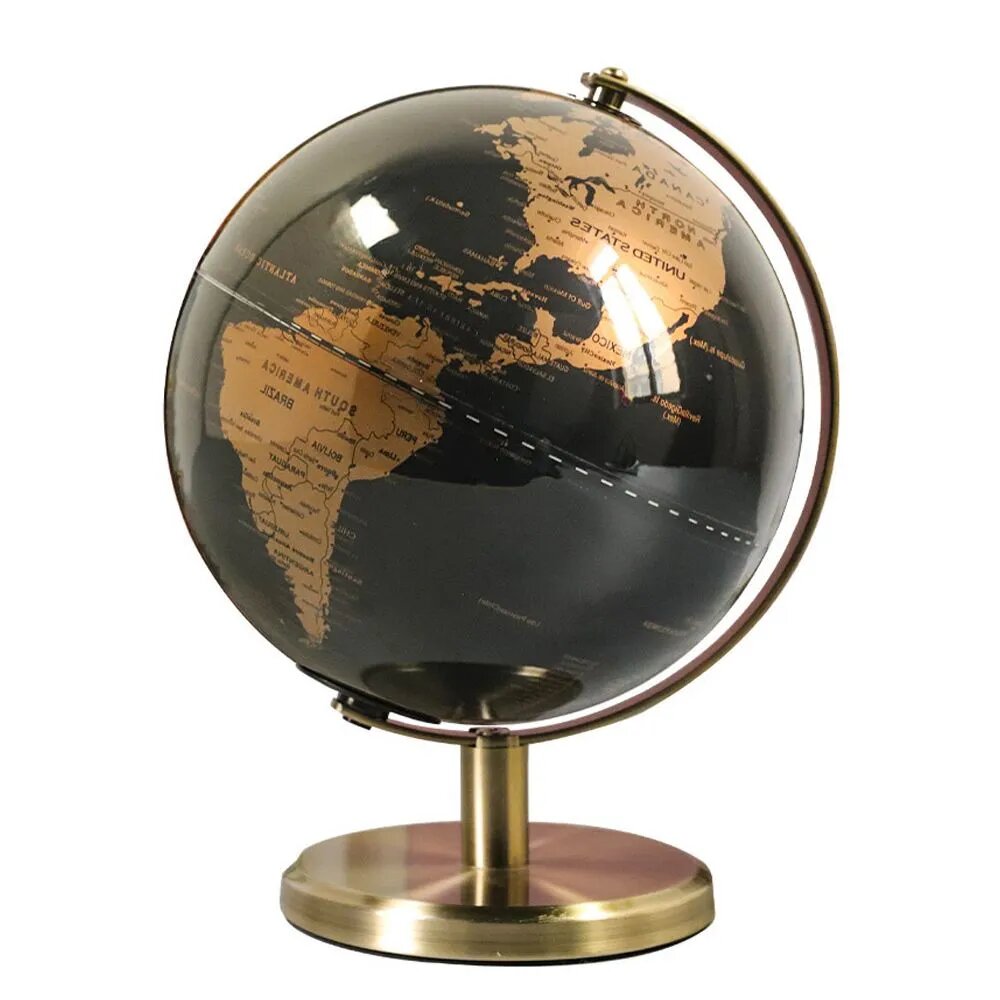 Вращающийся по кругу Черный Золотой Глобус мира