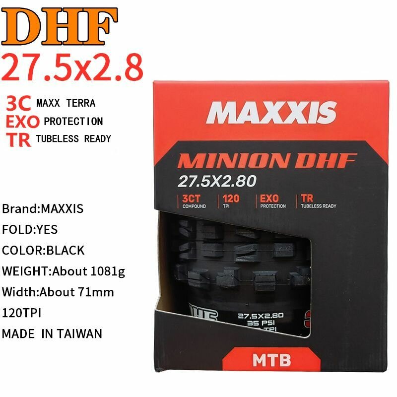 Maxxis Minion DHF, покрышка для горного велосипеда, (3C/EXO/TR) высокопрочная, устойчивая к проколам вакуумного типа, 27,5X2,8 (1шт) черная