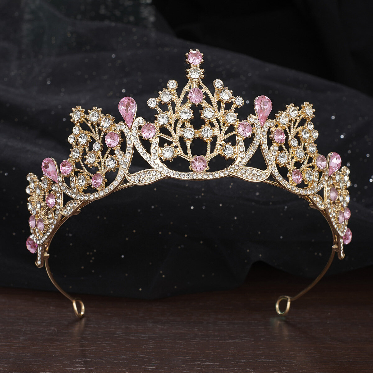 Корона невесты "Трансграничная", с бриллиантами, цвет золото + розовые бриллианты