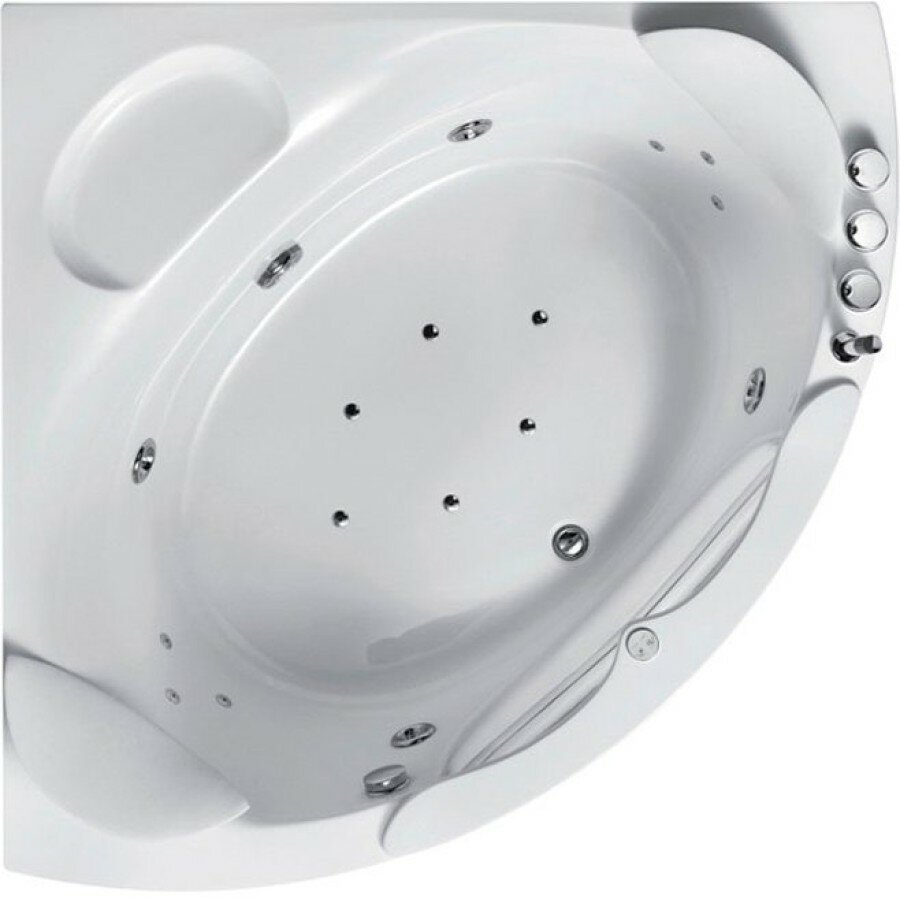Акриловая ванна Orans OLS-BT65103 150x150 см, угловая, пристенная, с гидромассажем, белая, четверть круга, с каркасом, с экраном, со смесителем, со сливом-переливом, с подсветкой, с подголовником