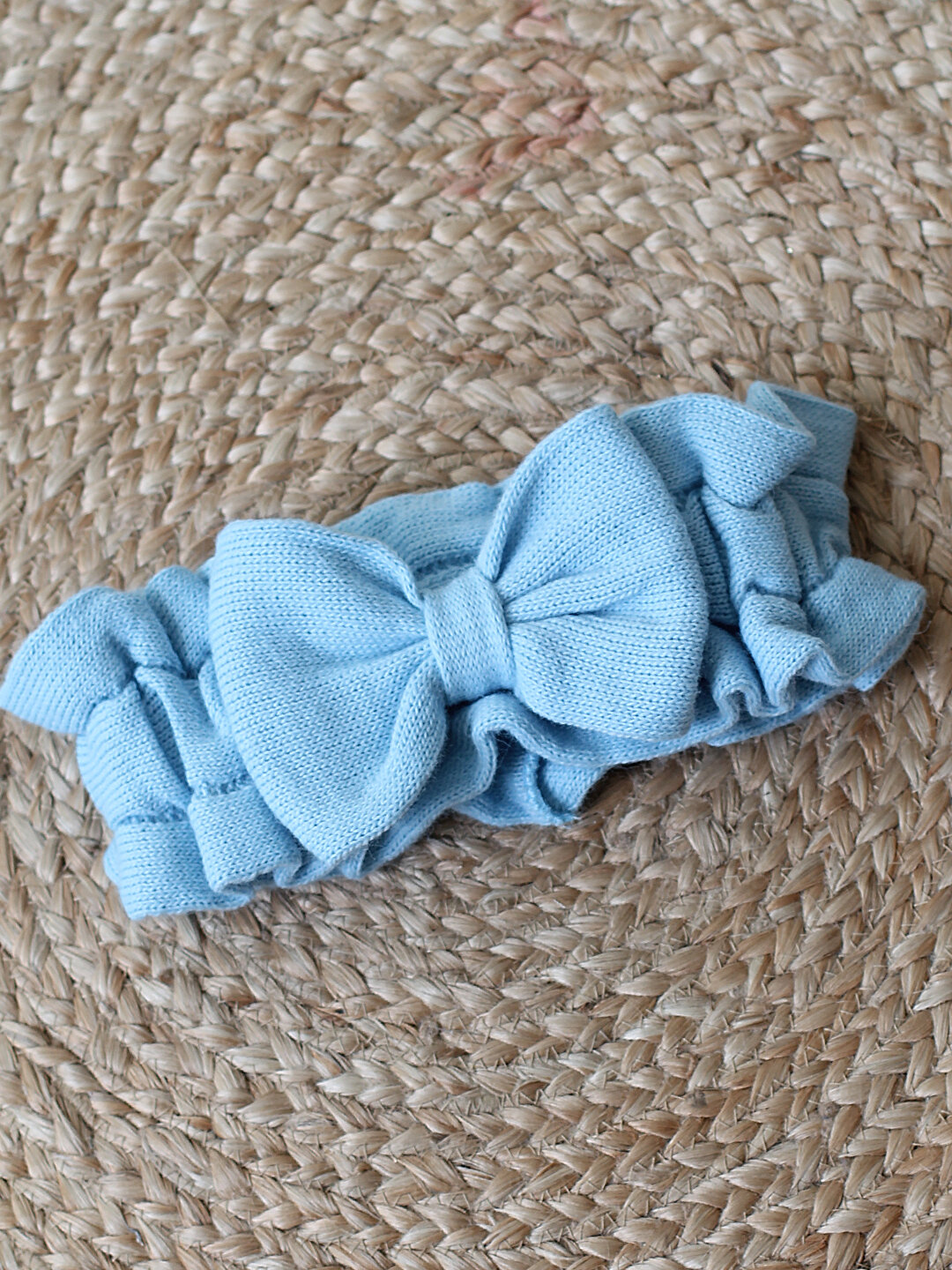 Вязаный бант голубой для пледа Совенок Дона