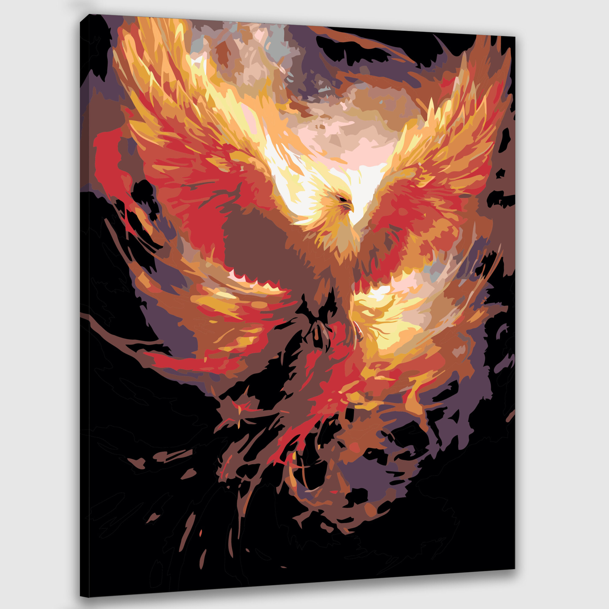 Картина по номерам 40x50 см, феникс, оперение, крылья, глаза, огонь, цвета, магия, символы, энергия, мистика, динамика