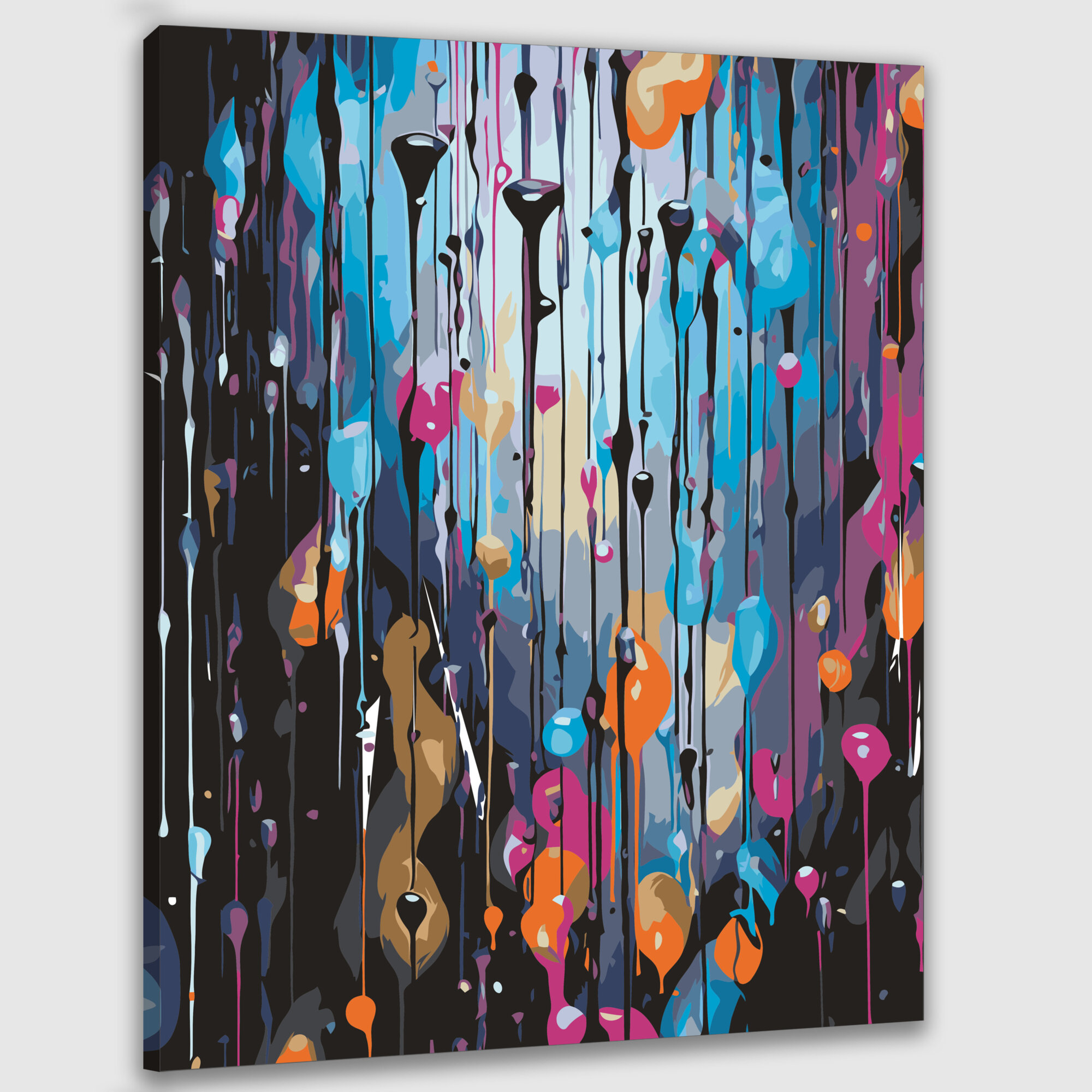 Картина по номерам 40x50 см, абстракция, цифровое искусство, танцующие капли дождя, яркая композиция