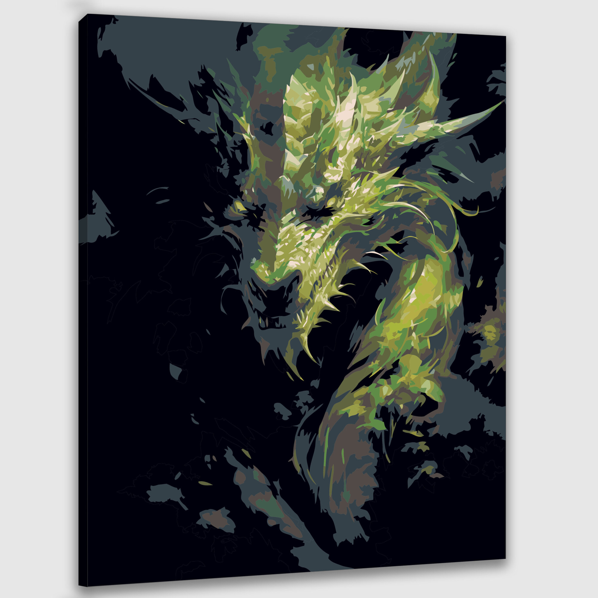 Картина по номерам 40x50 см, картина, масло, зеленый дракон, извилистое тело, сокровище, изумрудная чешуя, свечи, глаза