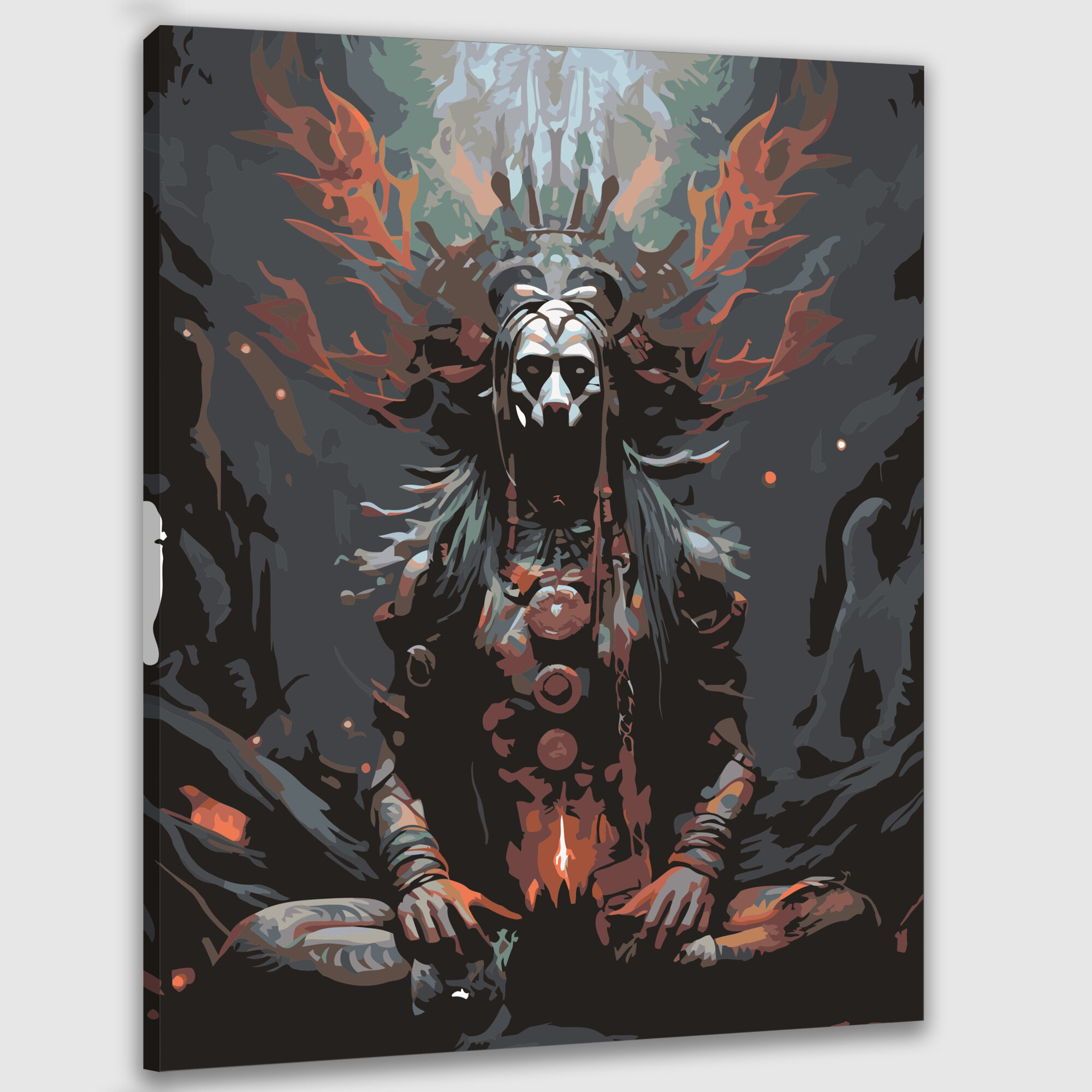 Картина по номерам 40x50 см, шаман, транс, эфирные духи, светящиеся формы, замысловатые детали, мистическая связь