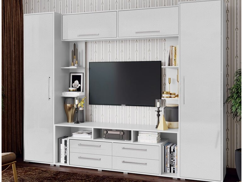 Гостиная в современном стиле, с фасадом МДФ, Пластер бьянко/белый