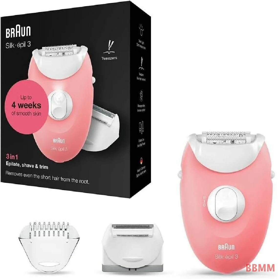 Braun Эпилятор Silk- pil 3 3277 Smartlight, 2 Скорости, Проводной Эпилятор / Розовый