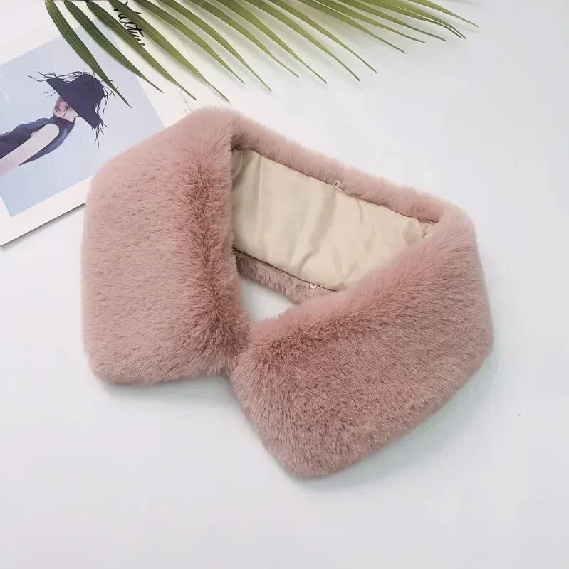 2025 зимняя пушистый фальшивый мех воротник для женщин фальшивый кролик мех мягкий теплый крюк вверх стиль шарф 2 в 1 толстый шея теплее 55 * 17 см,200,55,12, искусственный мех, полиэстер,