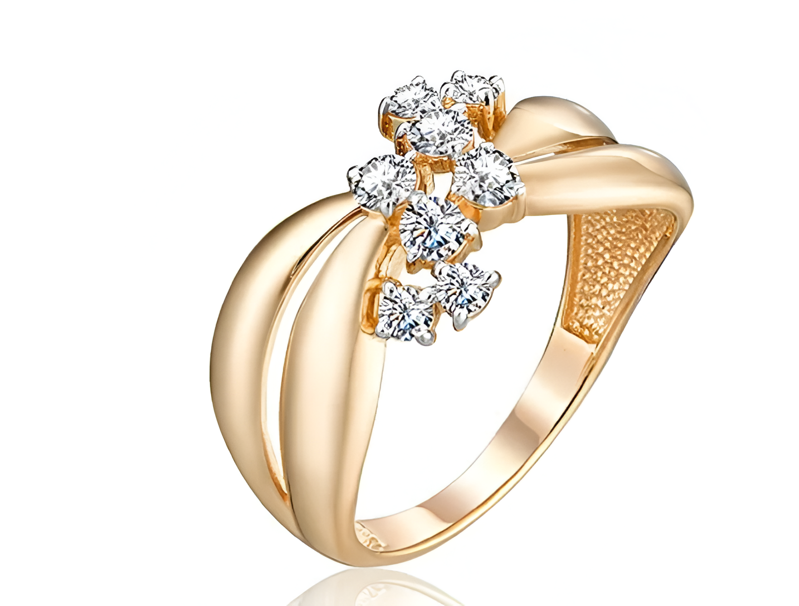 Кольцо широкое, красное золото, 585 проба, родирование, фианит