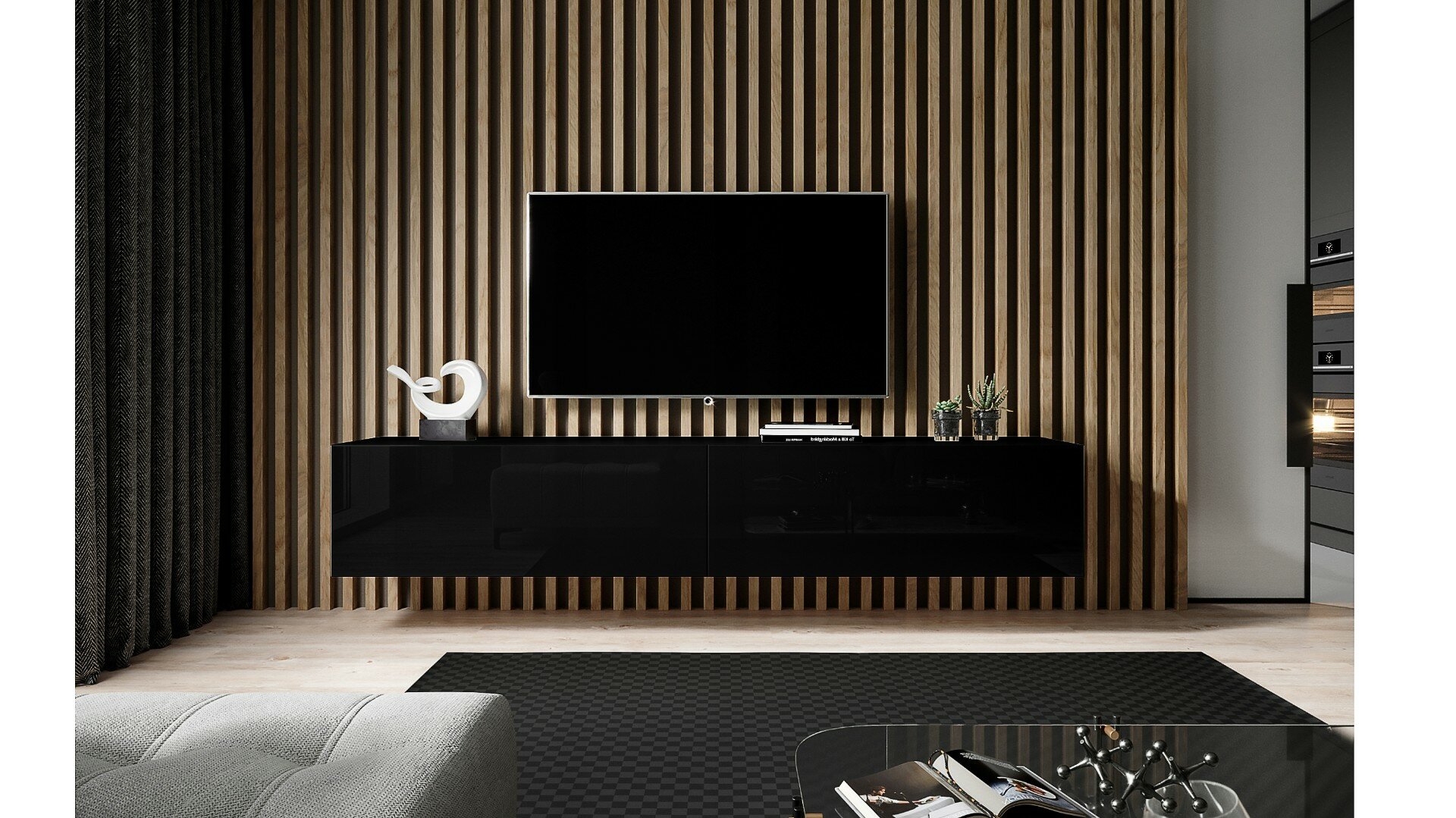 ТВ-тумба Виго большая 346.5 (131350) NOW 180x42x30 см, черный Дом мебели для вас в наличии