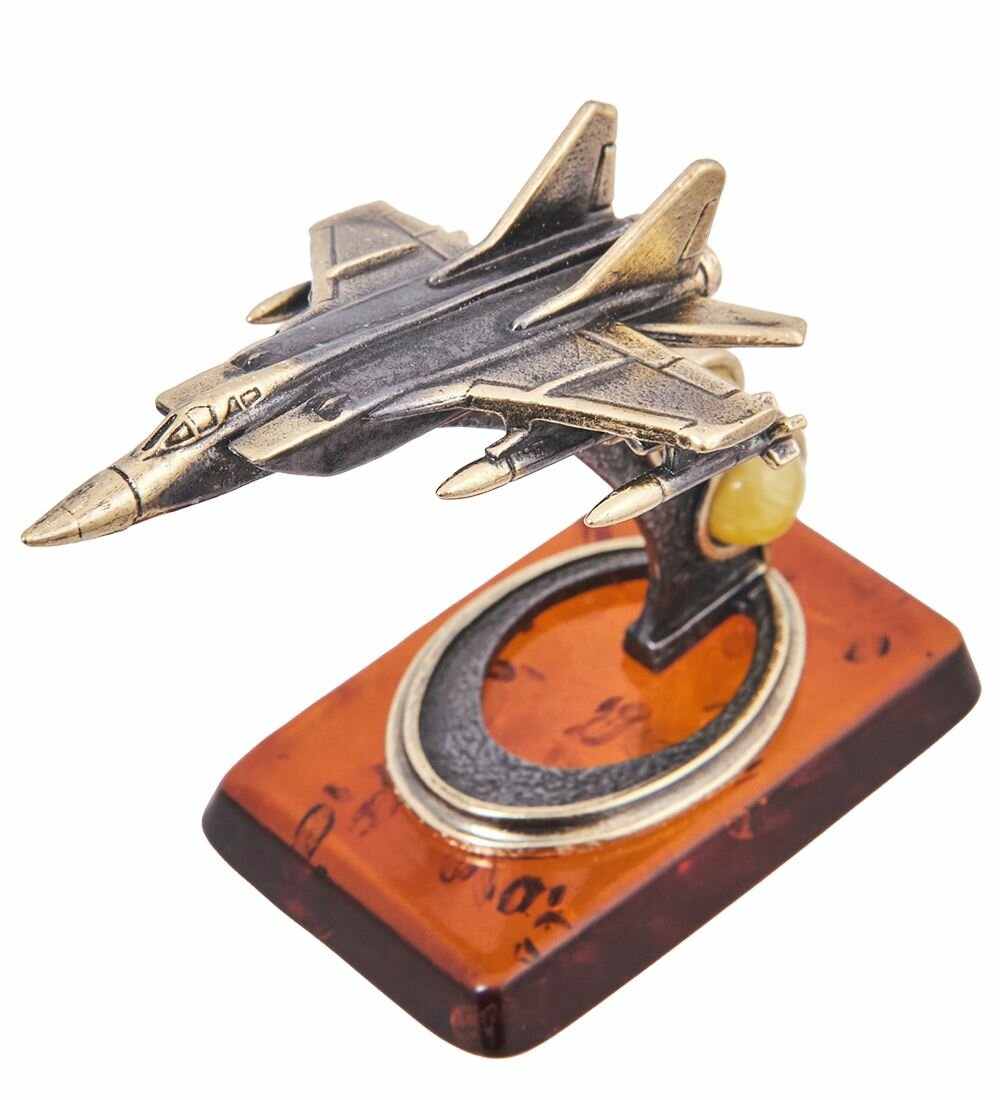 Фигурка 'Самолет Истребитель МиГ-31' (латунь, янтарь)