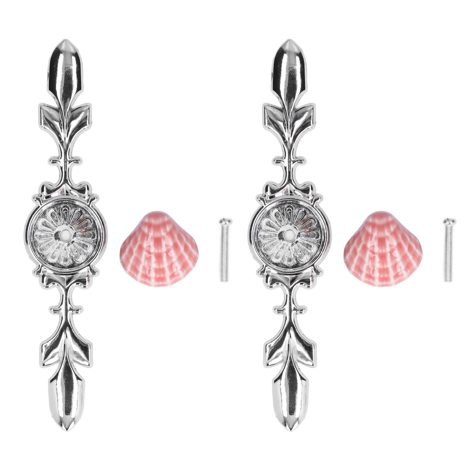 2 ручки-кнопки для выдвижных ящиков, керамические ручки-скобы для шкафов, декоративные ручки с пластиной для кухни, ванной комнаты, офиса, декор 1088D "Ракушка"