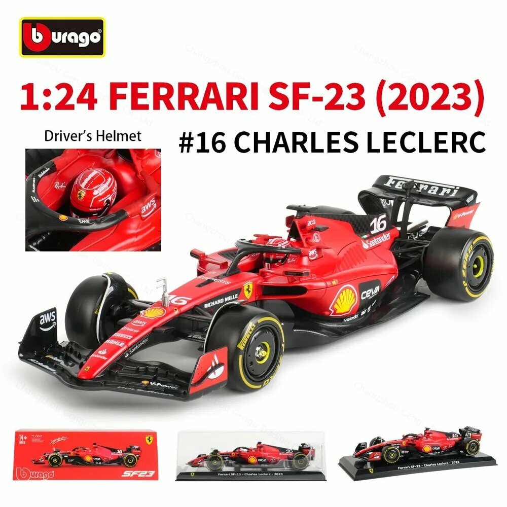Bburago 1:24 2023 Ferrari SF-23 Формульный болид Формулы-1, Литые под давлением автомобили, коллекционная модель гоночных игрушек