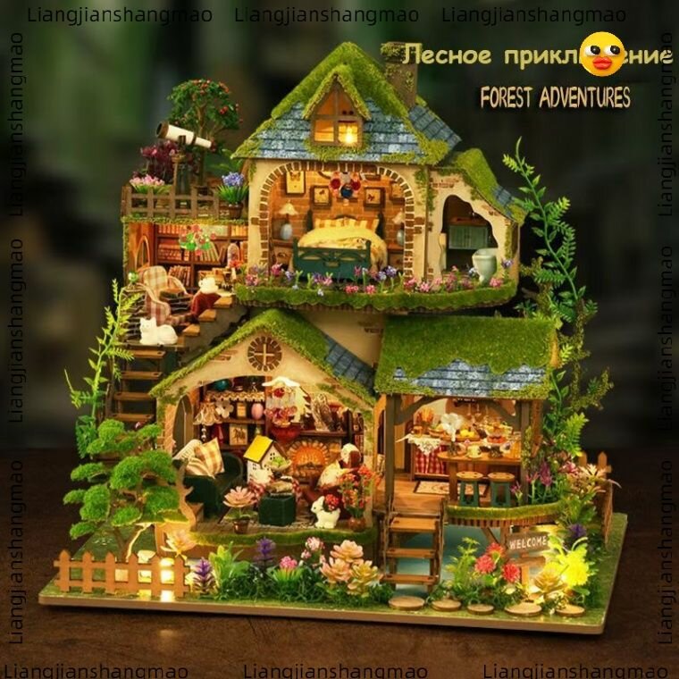 Эксклюзивный деревянный домик для сборки, готовый комплект детских игрушек в тематике лесного приключения