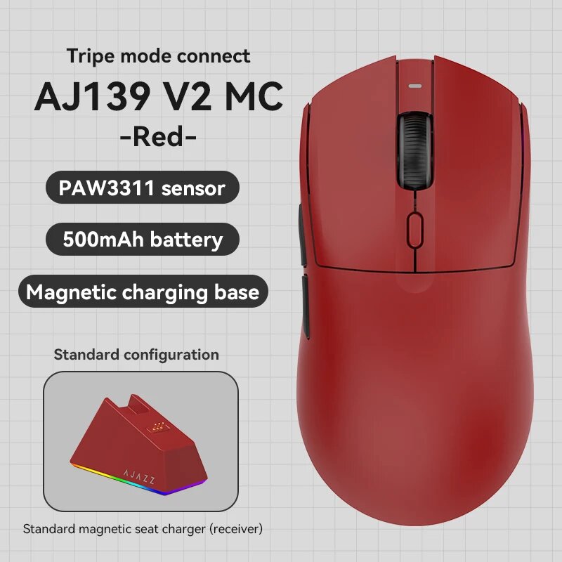 Беспроводная игровая мышь AJAZZ AJ139 V2 MC Bluetooth 12000 DPI AJ139 V2 MC Red