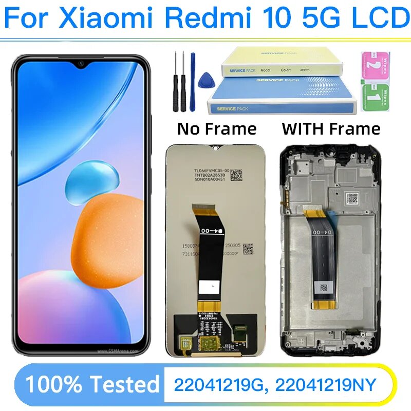 6,58 "экран для Xiaomi Redmi 10 5G ЖК-дисплей с рамкой экрана сенсорная панель 22041219G 22041219NY Замена дисплея Black With Frame
