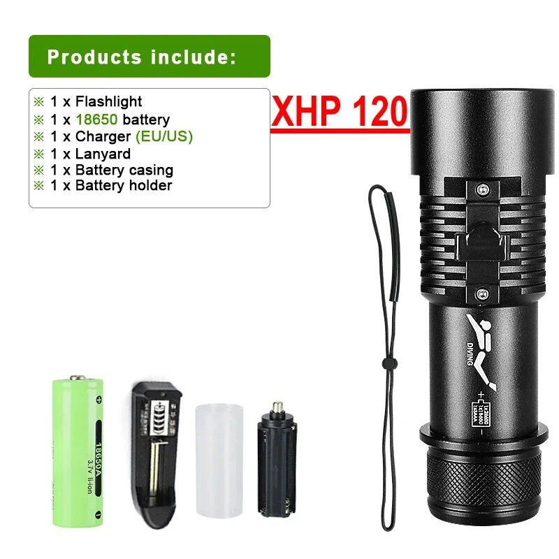 Фонарь XHP120 9000LM, 18650 battery