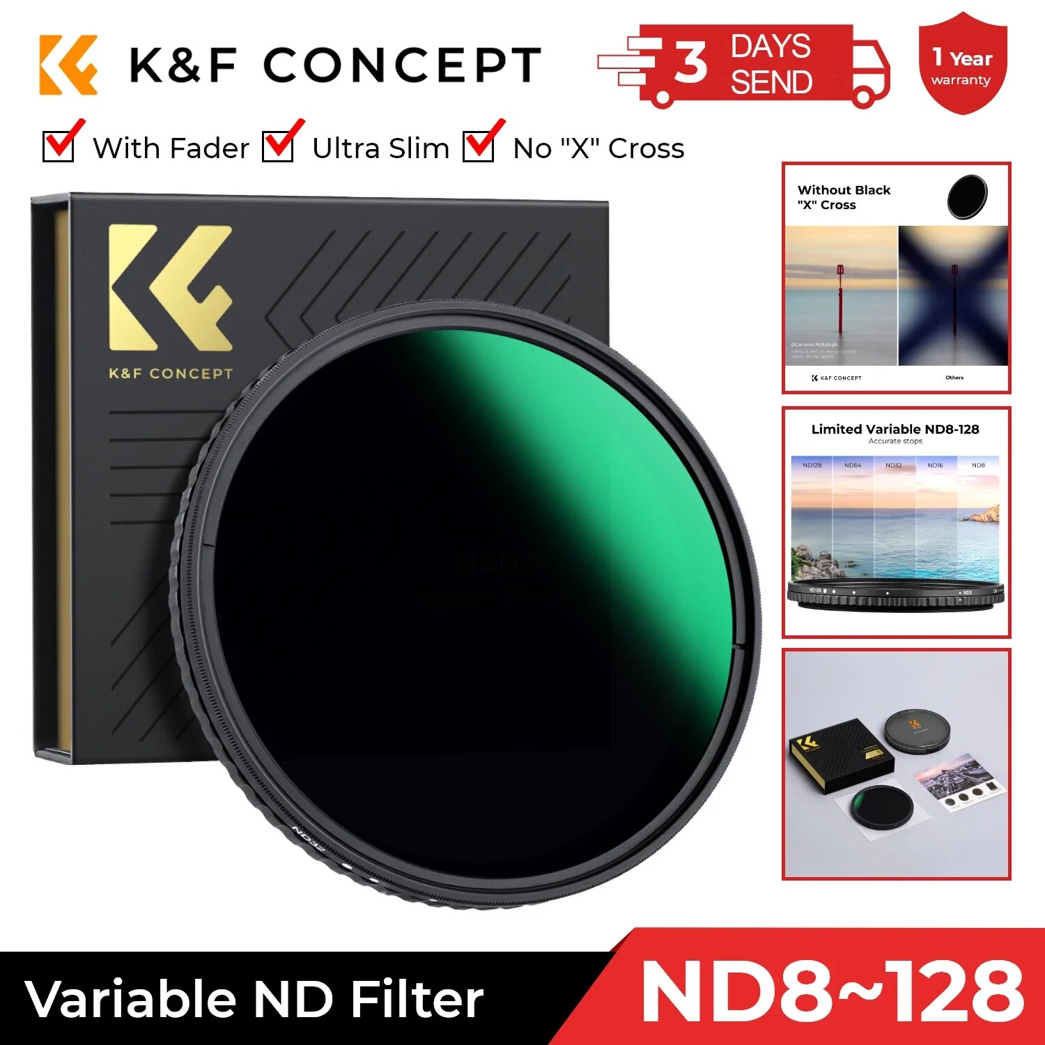 K&F CONCEPT ND8-128, 55mm, без X-Cross