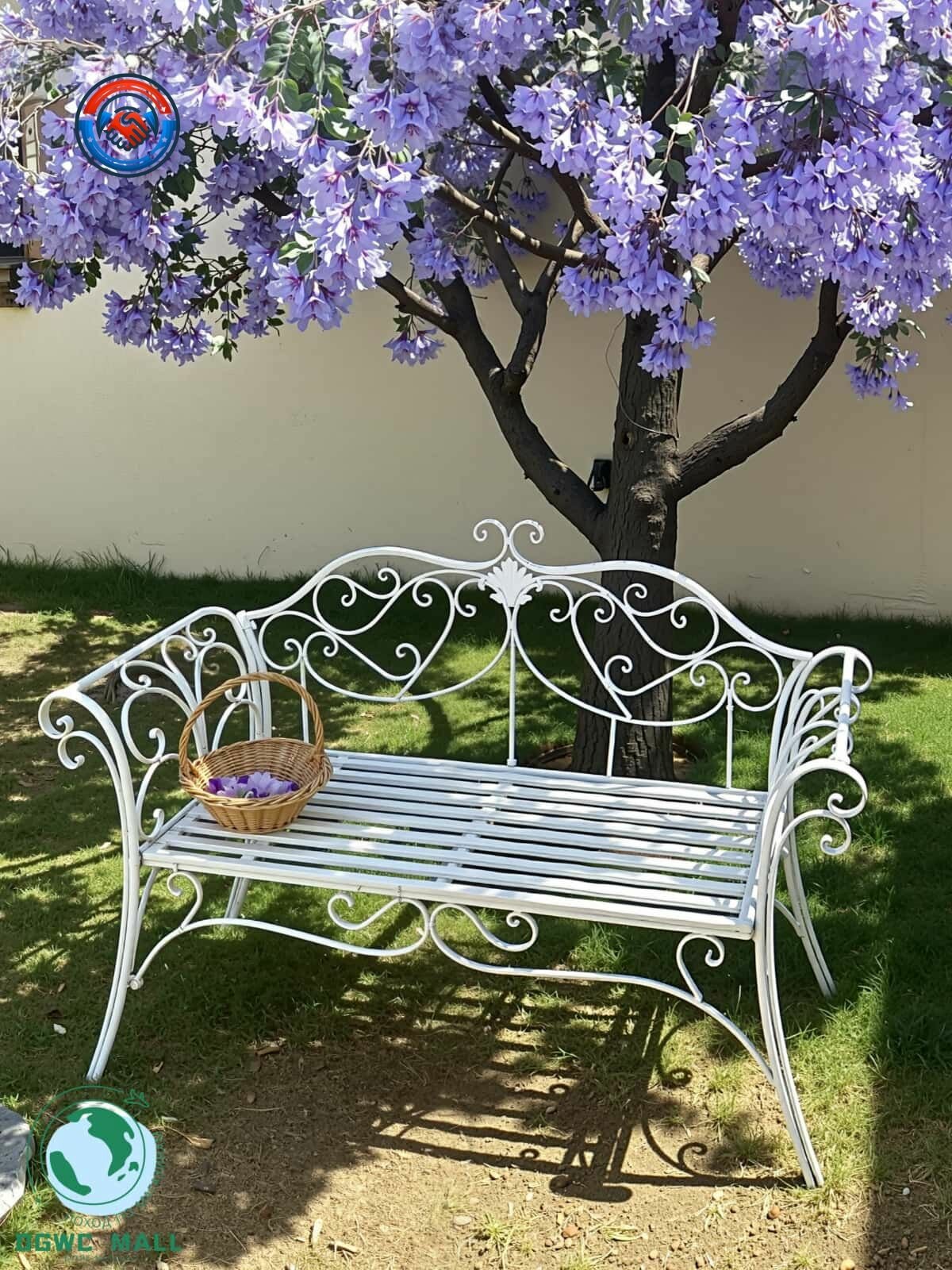 Садовая скамья с металлической спинкой, двухместный белый стул в европейском стиле, кованая чугунная скамья для сада, веранды, ресторана, 1339049 см