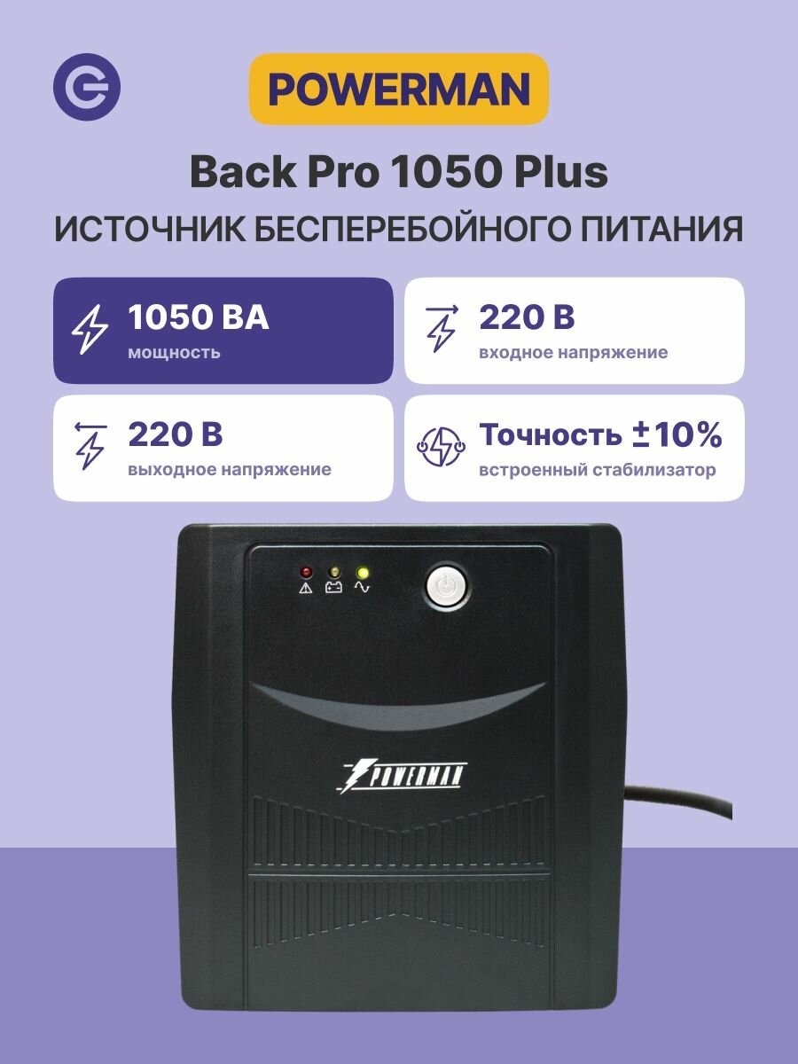 Источник бесперебойного питания ИБП POWERMAN Back Pro 1050 PLUS