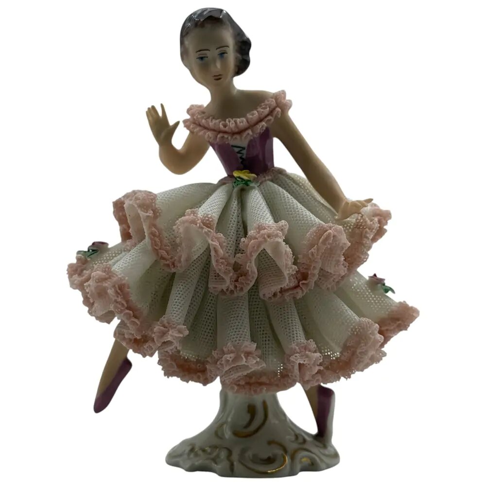 Статуэтка "Танцовщица Балерина", 13.5 см, кружевной фарфор, 1950-1960 г, Германия