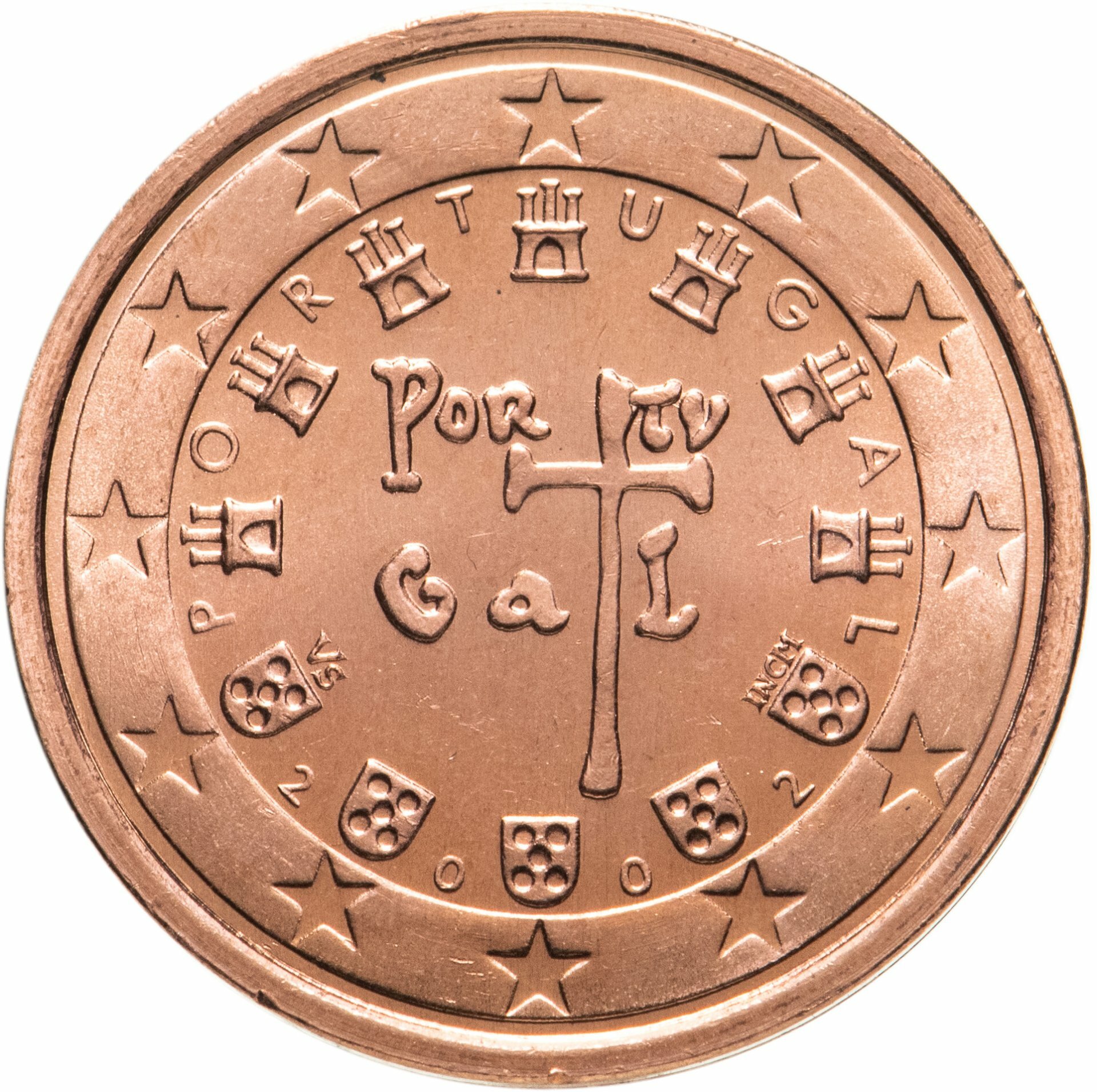Португалия 2 евроцента euro cent 2002, Сталь, в сохранности UNC