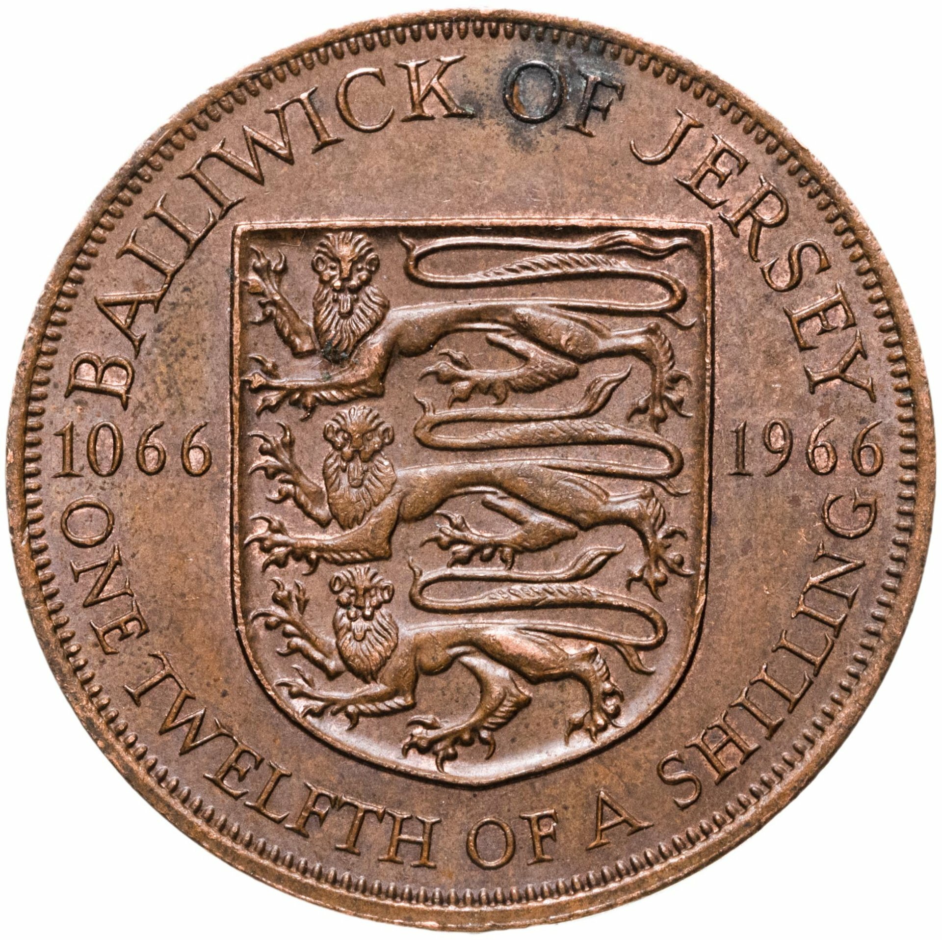 Джерси 1/12 шиллинга shilling 1966 "900 лет битве при Гастингсе", Бронза, в сохранности XF