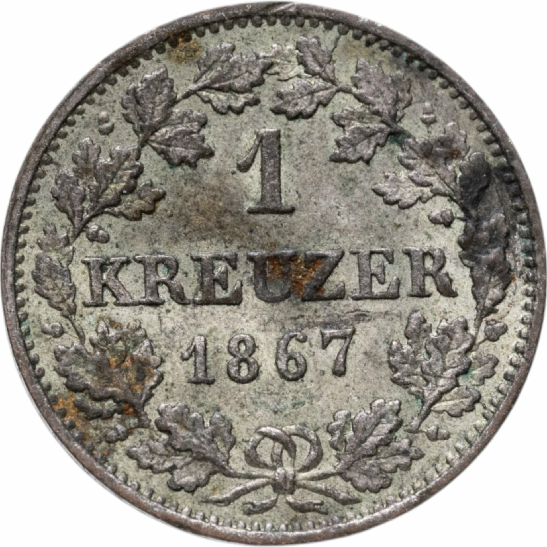 Германия Бавария 1 крейцер kreuzer 1867, Серебро 166, в сохранности AU
