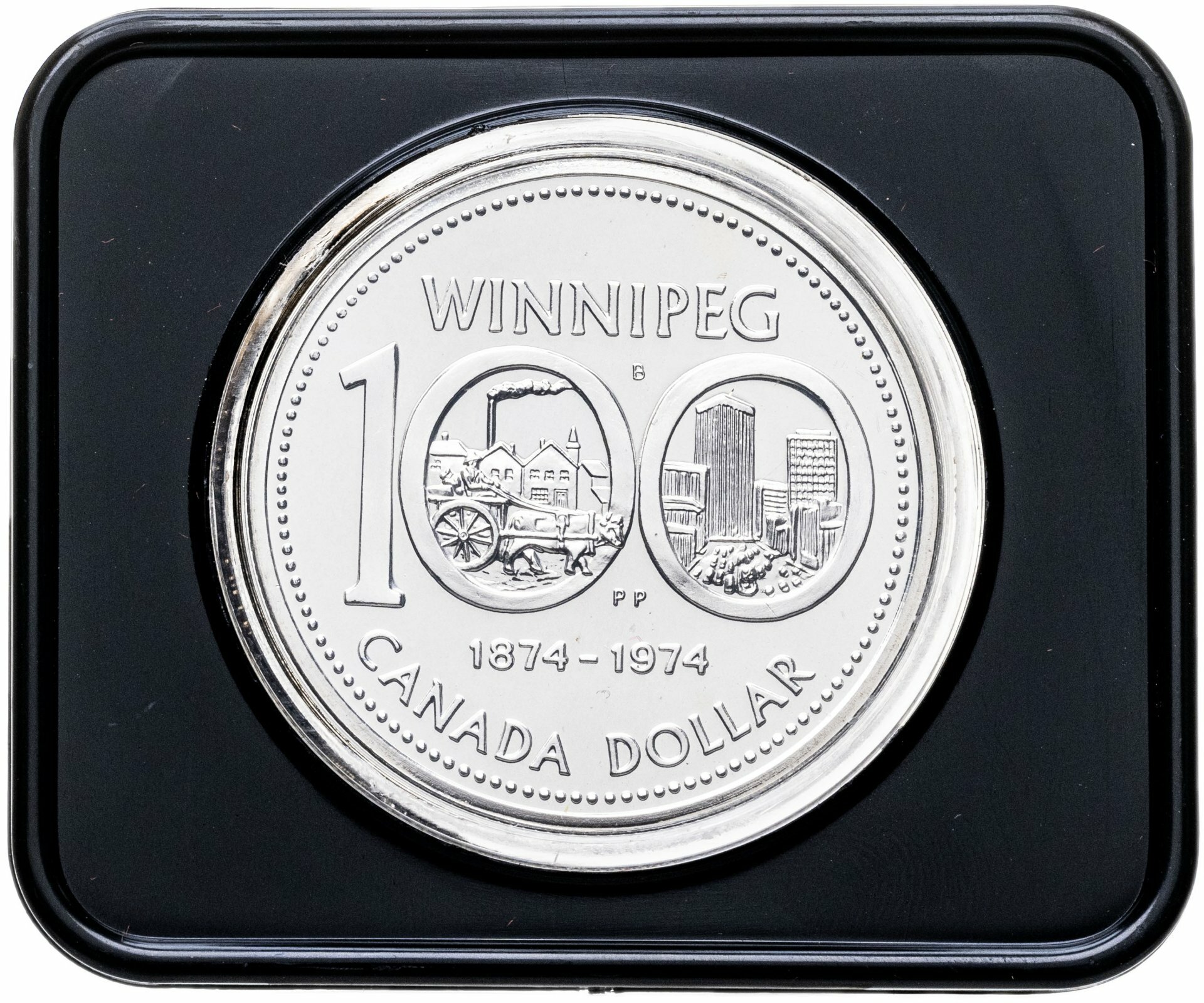 Канада 1 доллар dollar 1974 100 лет Виннипегу, в футляре, Серебро 500, в сохранности PL
