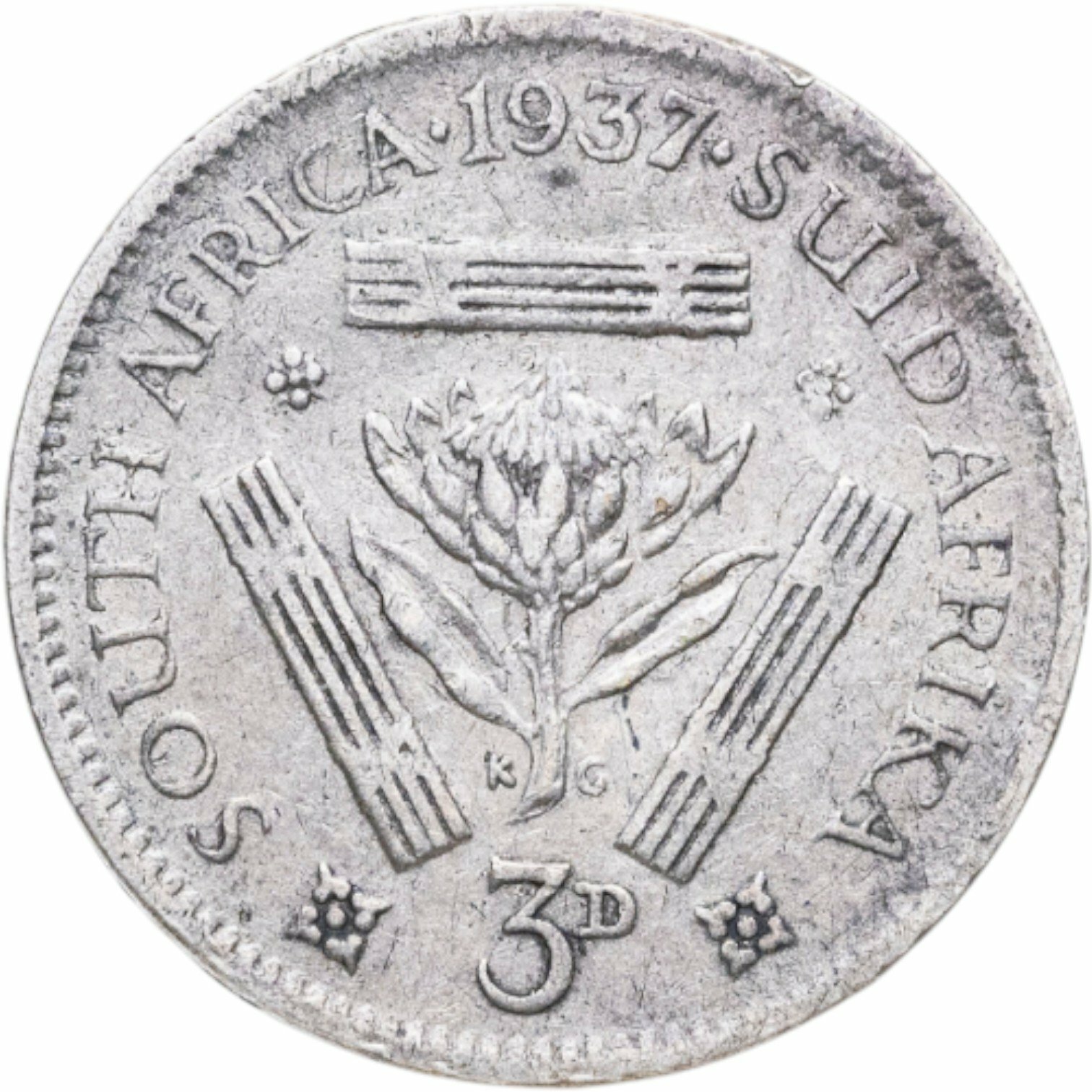 Южная Африка 3 пенса pence 1937, Серебро 800, в сохранности VF