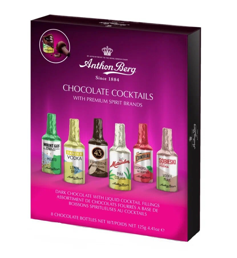 Шоколадные конфеты ANTHON BERG с алкогольными начинками со вкусом коктейлей 125 г
