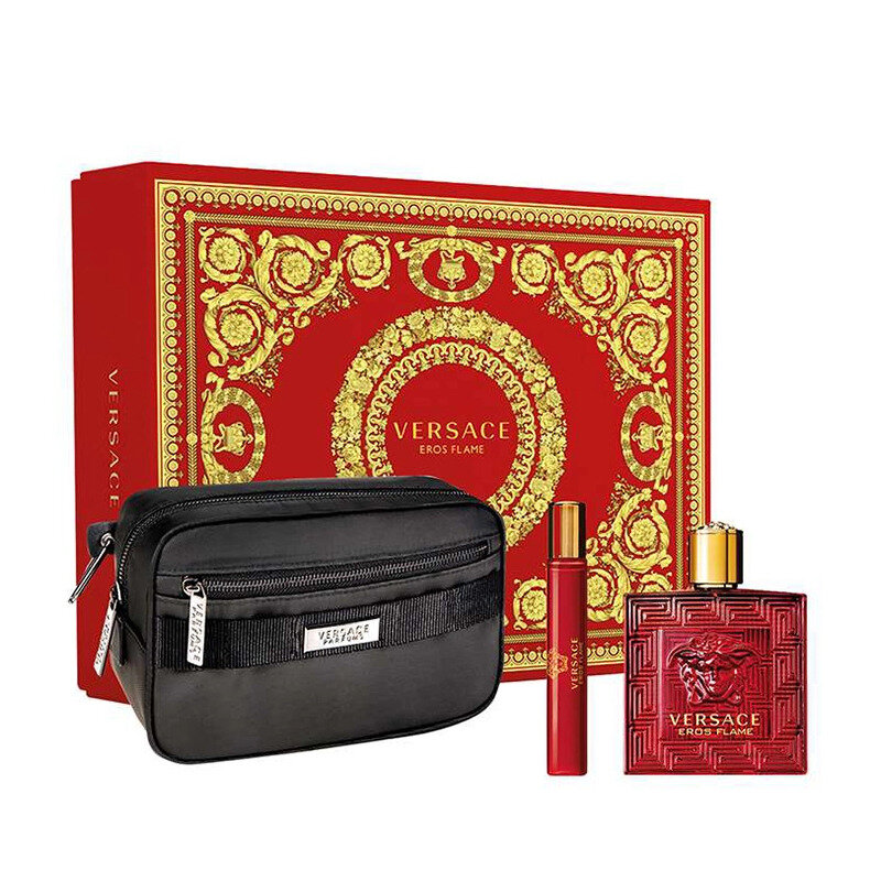 Набор для мужчин Versace Eros Flame парфюмерная вода 100 мл + парфюмерная вода 10 мл + косметичка / Версаче Эрос Флейм — фото 1