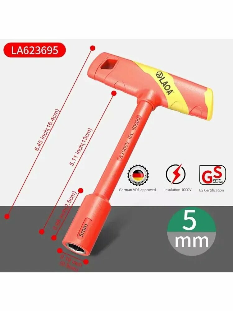 LAOA, изолированный T-образный гаечный ключ VDE, выдерживает высокое напряжение 1000V, электрик специального назначения LA62395