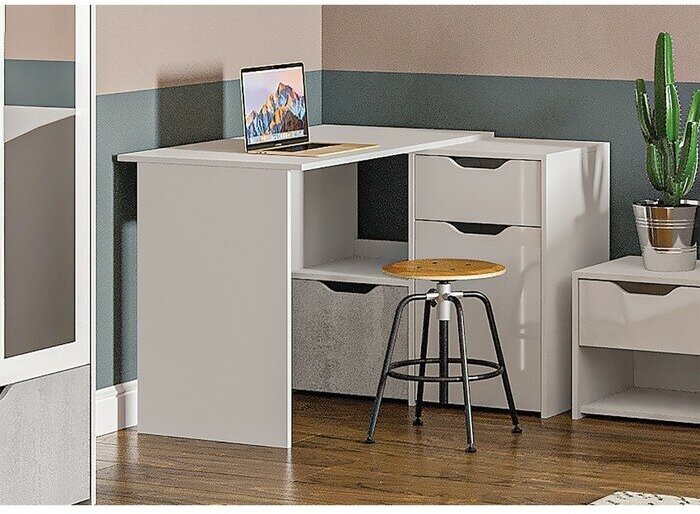 Стол угловой «Клик Мебель. Мико», правый, 1100×960×750 мм, цвет белый/бриллиант/бетон