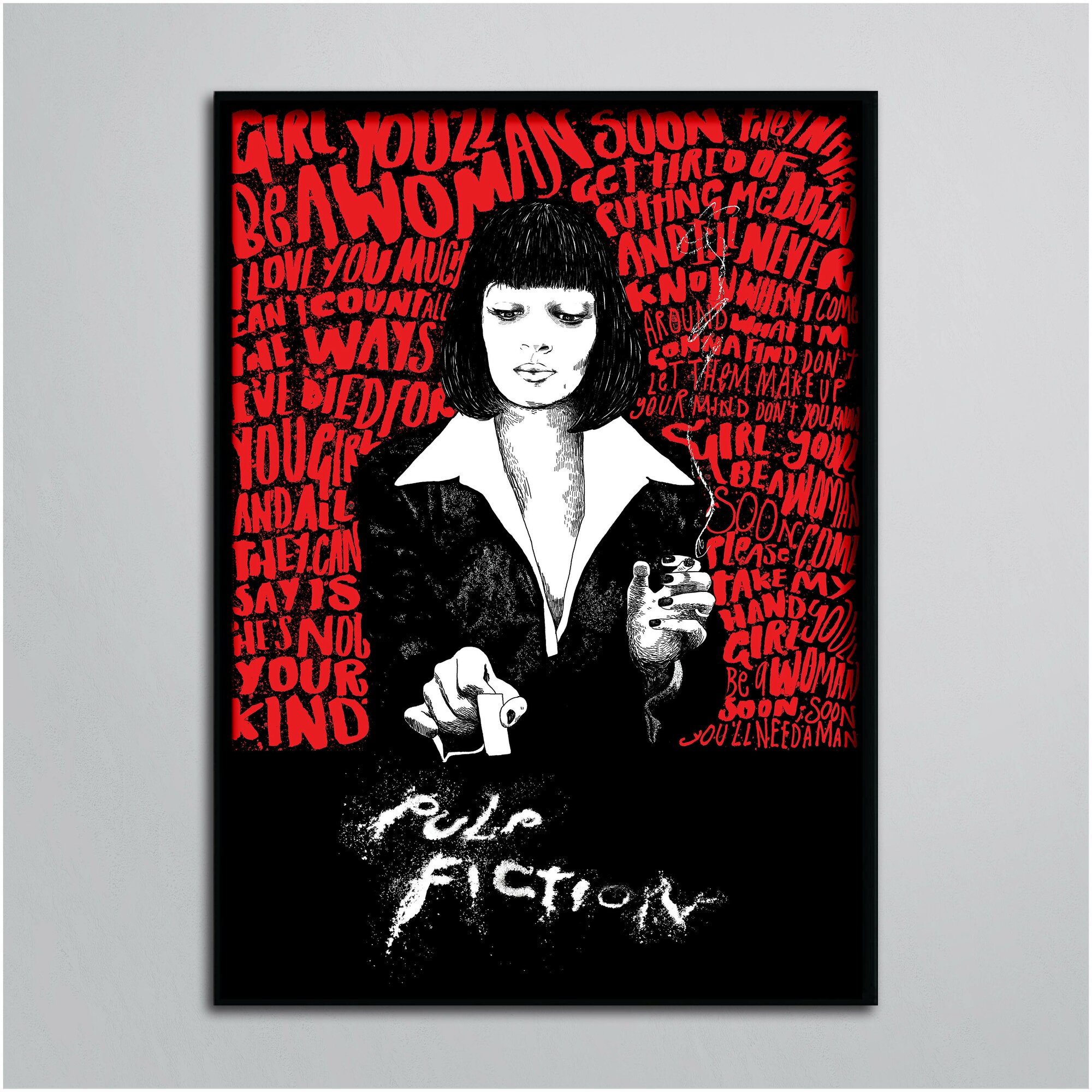 Постер в раме/Квентин Тарантино-Криминальное чтиво красно черный