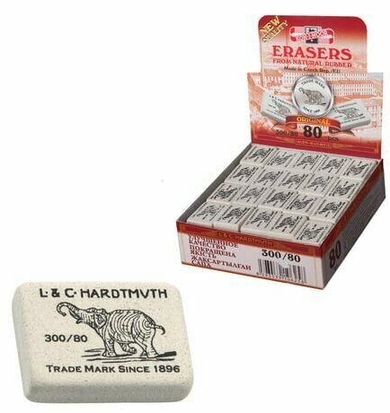 Набор 80 штук - Ластик KOH-I-NOOR "Слон" 300/80, 26x18,5x8 мм, белый, прямоугольный, натуральный каучук