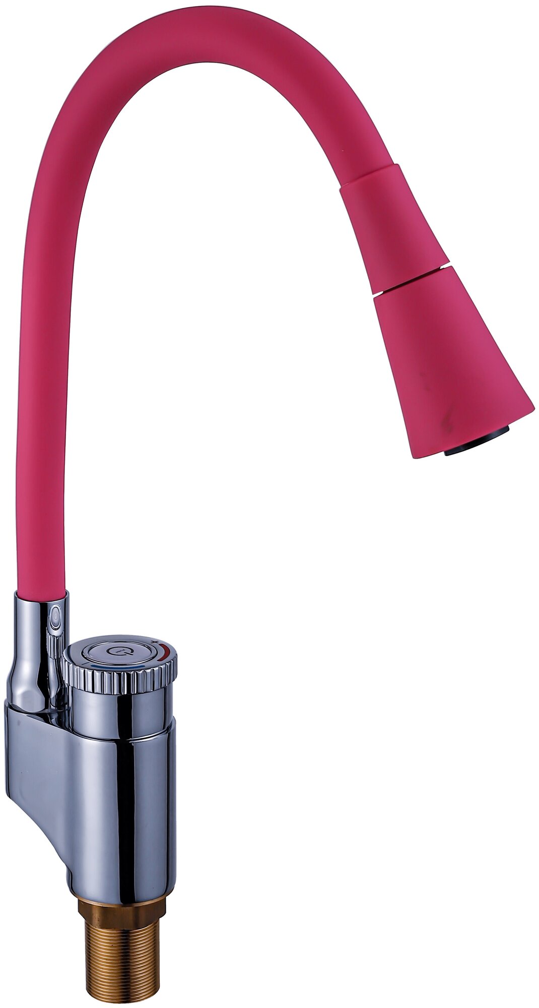 Смеситель на кухню Potato P59388-13 с гибким красным изливом, 2 режима, картридж 35 мм, хром, крепление гайка