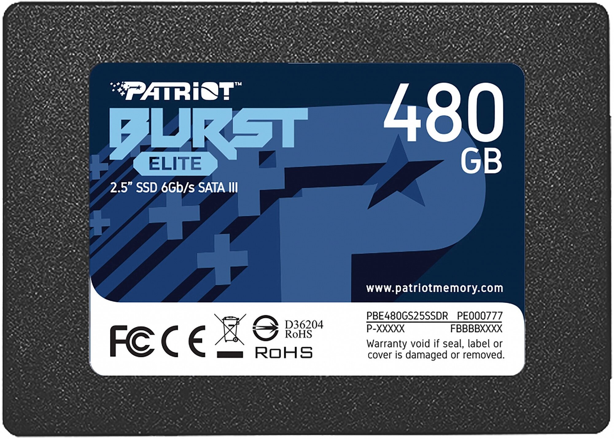 Твердотельный накопитель Patriot Burst Elite 480ГБ, 2.5", SATA-III, SATA PBE480GS25SSDR