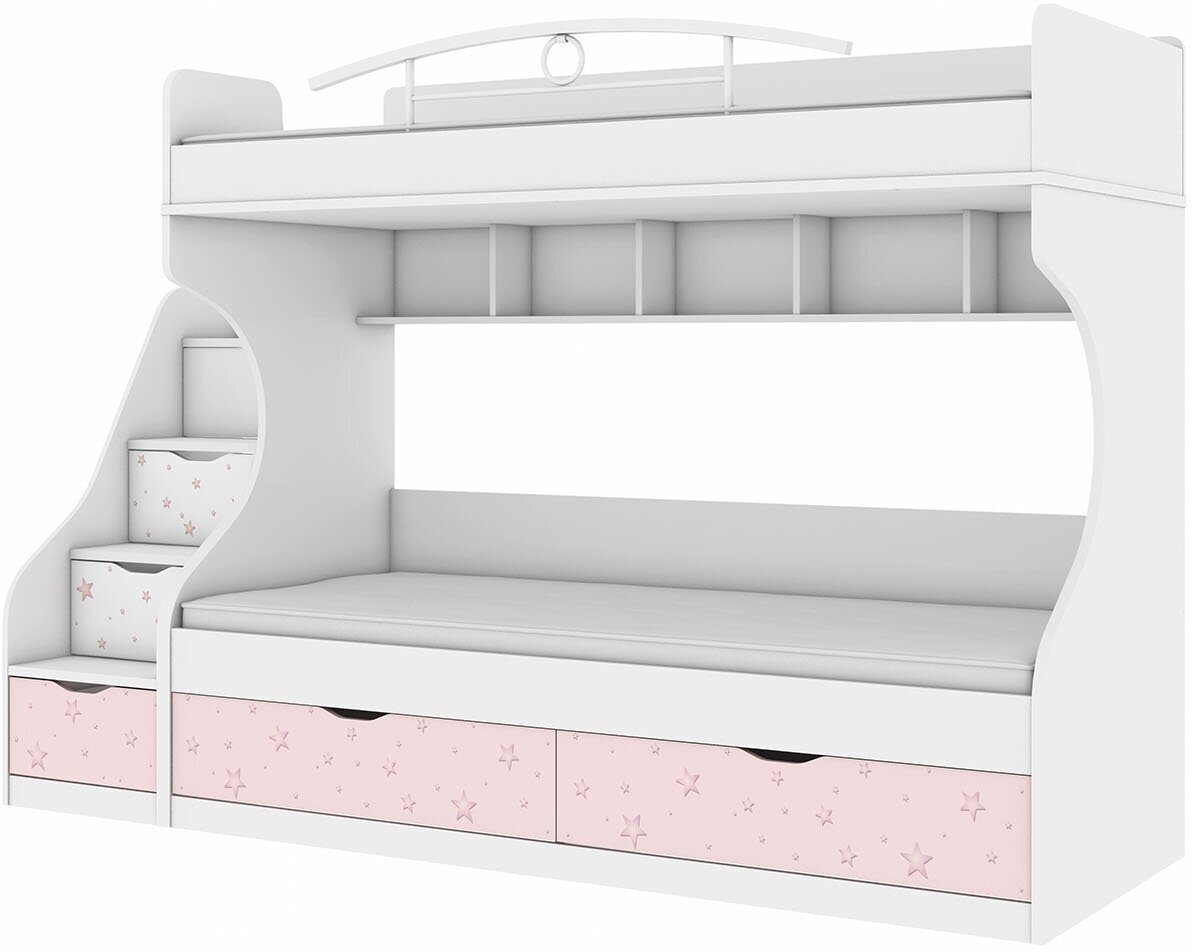 Кровать двухъярусная Hoff Диана, основание под матрас, ящик для белья, лестница 80х200 см цвет белый глянец с рисунком